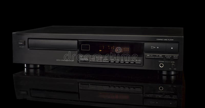 CD Player on Black Background Stock Image - Image of compact, disk ...