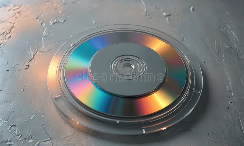 CD with Rainbow-colored Spiral Pattern Rests on Reflective Surface ...