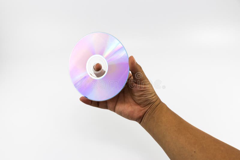 CD-ROM Disc with Rainbow Reflective Light on Man Hand Isolated Stock ...