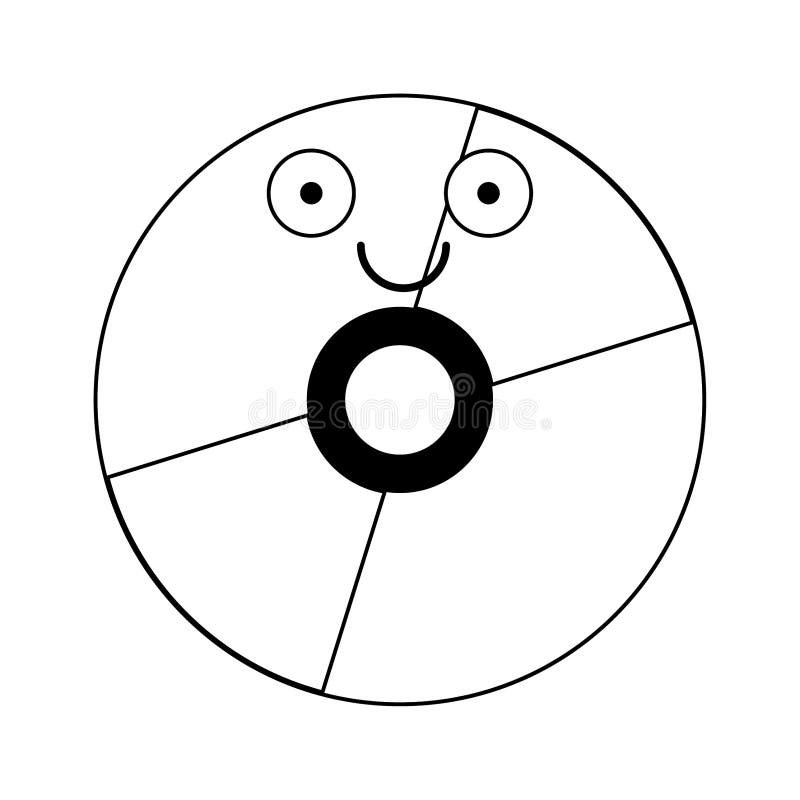 CD Rom Technology Cute Cartoon in Black and White Stock Vector ...