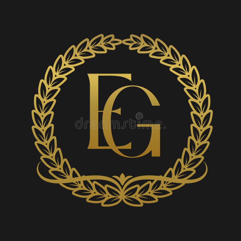 EG Letter Logo with Gold Laurel Wreath. Stock Vector - Illustration of ...