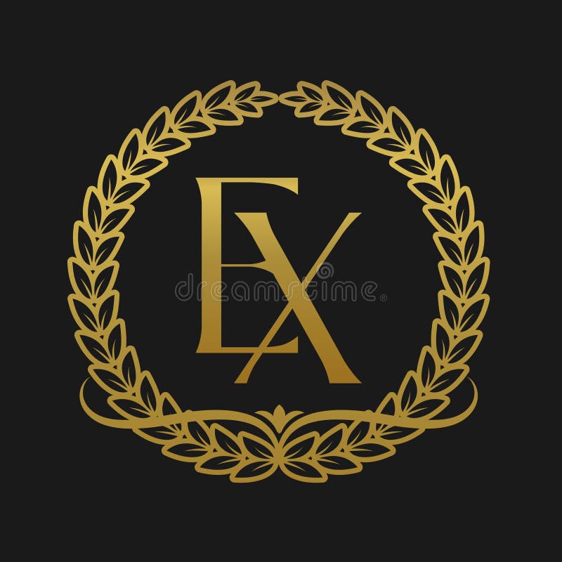 EX Letter Logo with Gold Laurel Wreath. Stock Vector - Illustration of ...