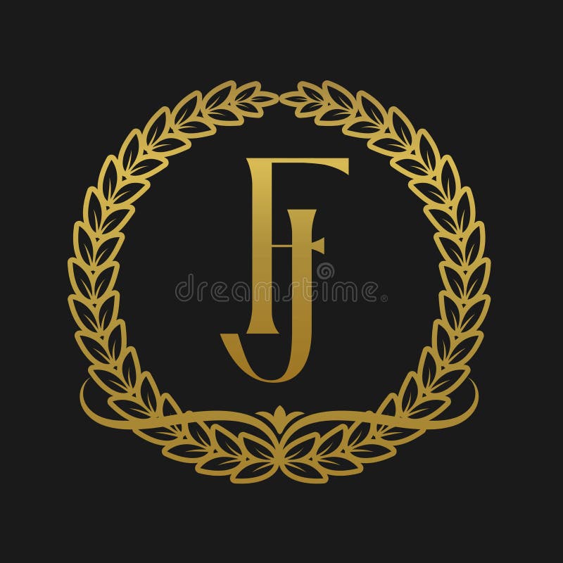 FJ Letter Logo with Gold Laurel Wreath. Stock Vector - Illustration of ...