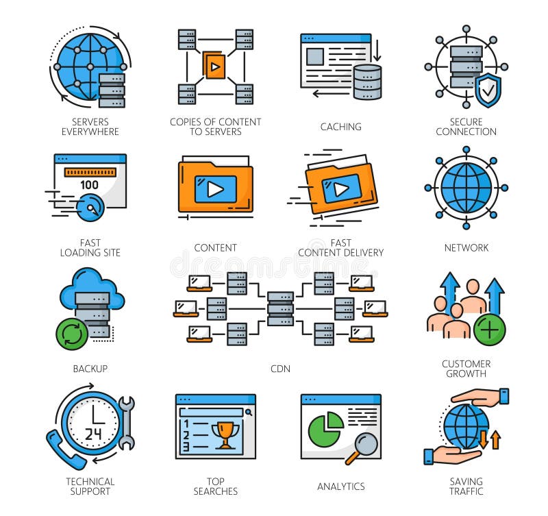 CDN Content Delivery Network Icons, Digital Media Stock Vector ...
