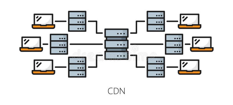 CDN, Content Delivery Network Outline Icon Stock Vector - Illustration ...