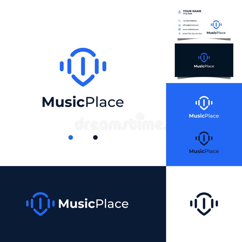 Wave Music Logo with Pin Location Concept and Business Card Template ...