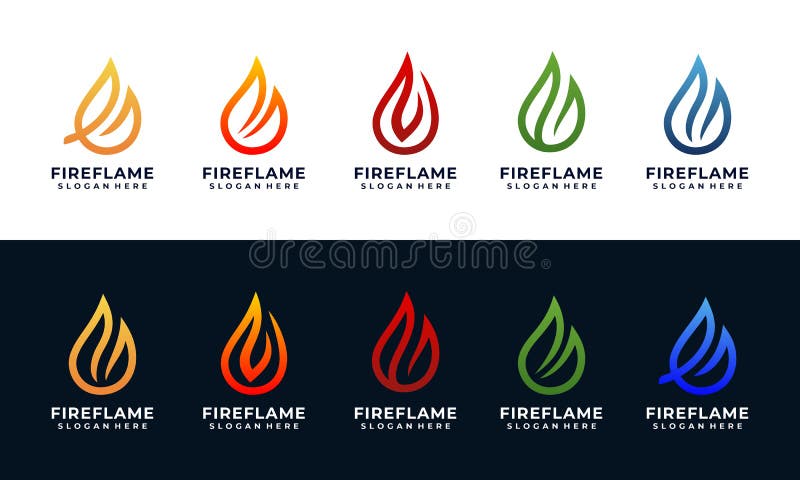 Fire and Flame Logo Design Template with Multi Colors Collection Stock ...