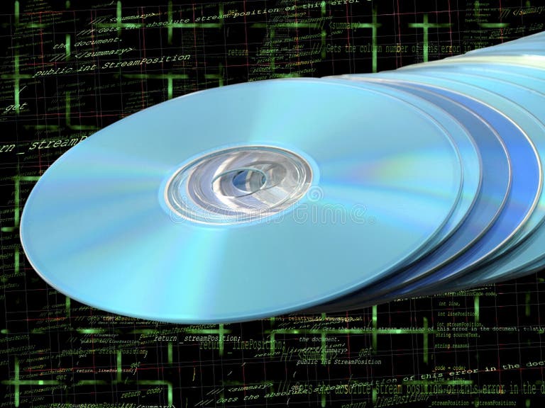 CDs DVDs Blu-ray Stack of Blue Disks on Code Stock Photo - Image of ...