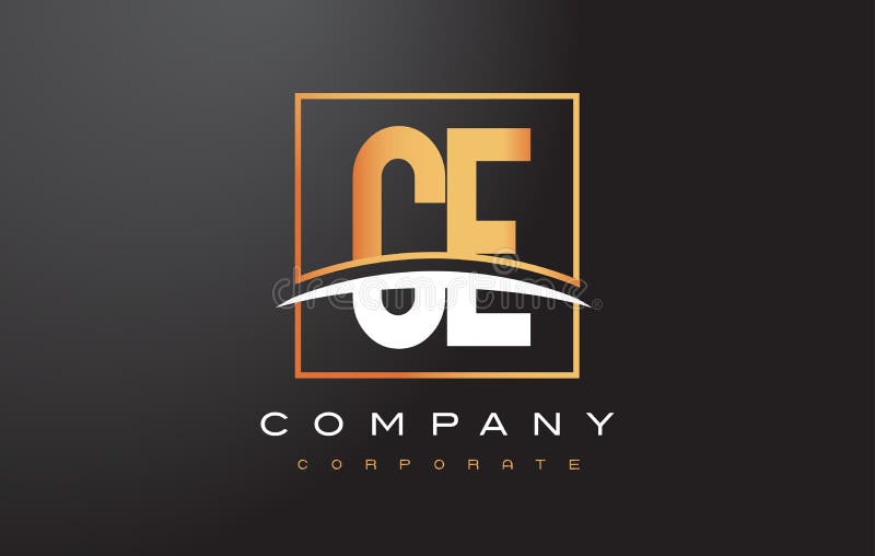 CE C E Golden Letter Logo Design with Gold Square and Swoosh. Stock ...
