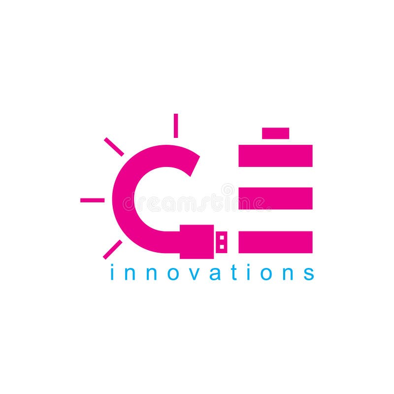 CE Initial with Lamp and Battery Vector Logo Icon Element. Innovations ...