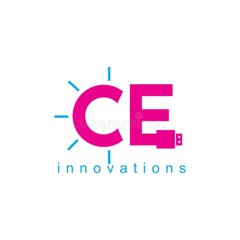 CE Initial with Lamp and Usb Vector Logo Icon Element. Innovations ...