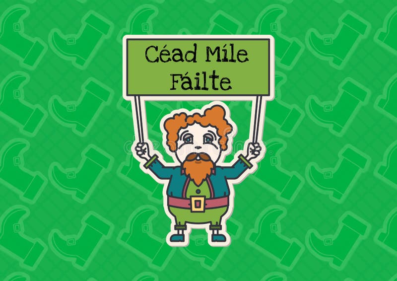 Cead Mile Failte Text on Green Board Held by Leprechaun on Green ...