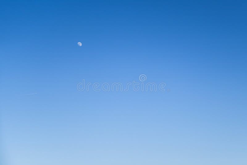 Cear Blue Sky without Clouds with Moon and Airplane for Background for ...