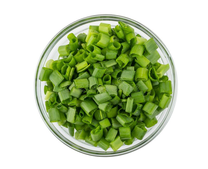 Cebola Verde Desbastada Na Bacia Transparente Isolada No Branco Imagem ...