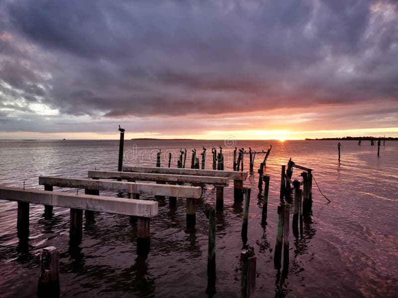 Cedar Key at sunset stock image. Image of clouds, view - 172935077