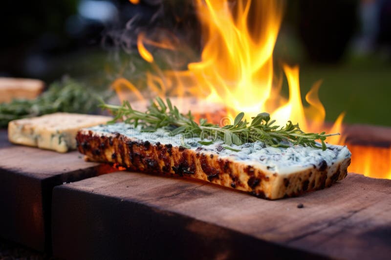 Cedar Plank with Blue Cheese on Outdoor Grill Stock Illustration ...