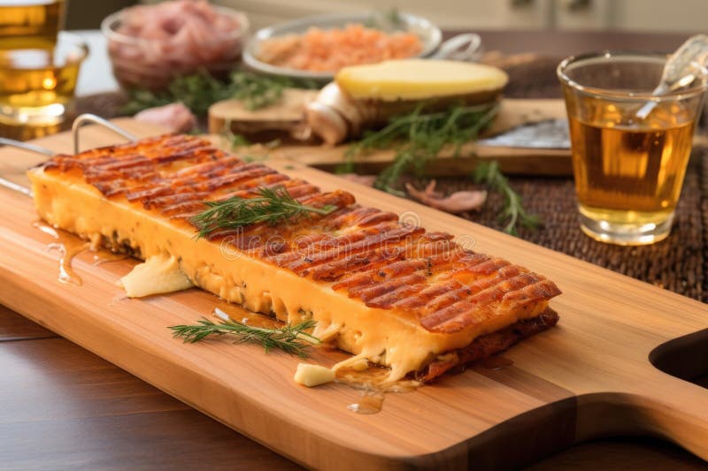 Cedar Plank with Grill Marks and Melted Cheese Stock Illustration ...