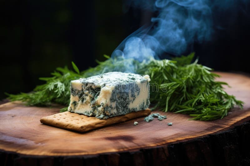 Cedar Plank Grilling Blue Cheese with Smoke Rising Stock Illustration ...