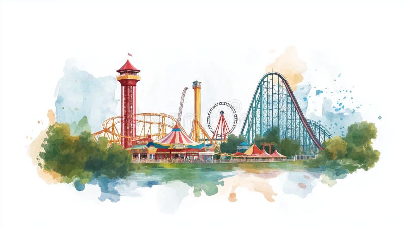 Cedar Point. Cedar Point Hand Drawn Watercolor Illustration Stock ...