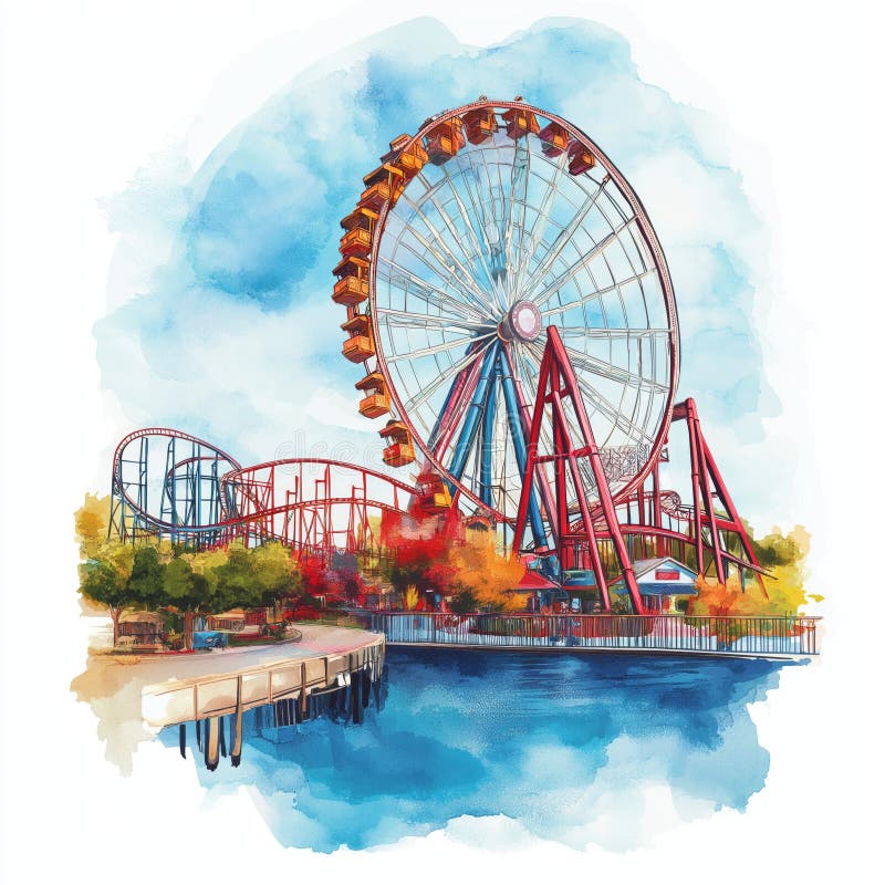 Cedar Point. Cedar Point Hand Drawn Watercolor Illustration Stock ...