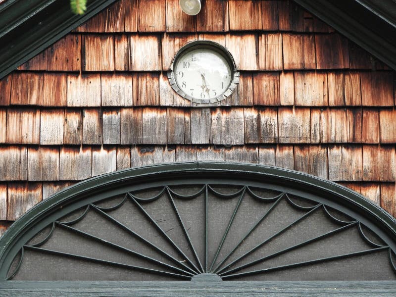 Historic Cedar Shake Gable Arch Design with Clock Lorenzo Mansion Stock ...