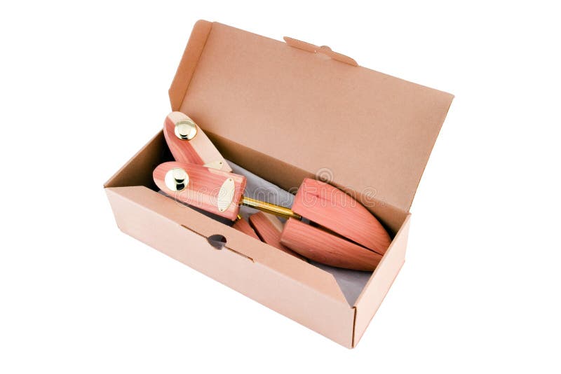 Cedar shoe trees in a box stock photo. Image of wood - 63489314