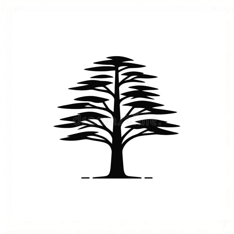 Cedar Tree Silhouette on White Background Stock Illustration ...