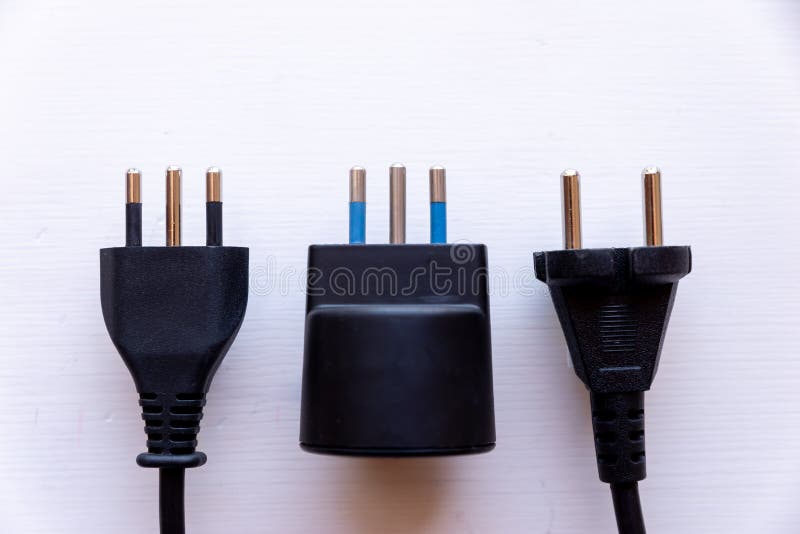 CEE 7/17 Type Plug, Adapter, and Type C Plug. Stock Photo - Image of ...