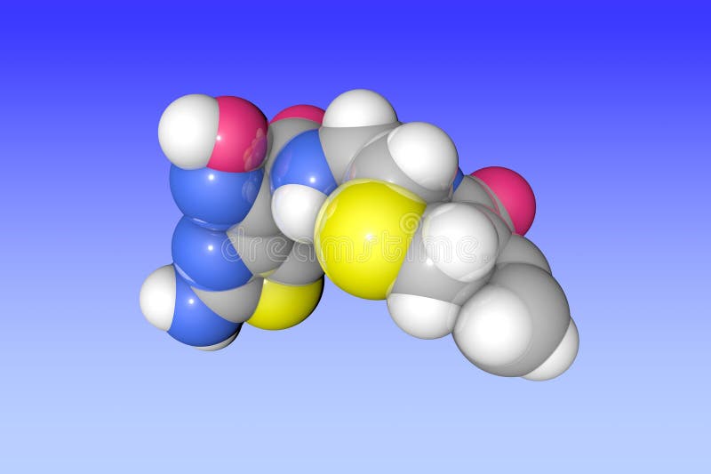 Cefdinir, Antibiotic. Space-filling Molecular Model. 3d Illustration ...