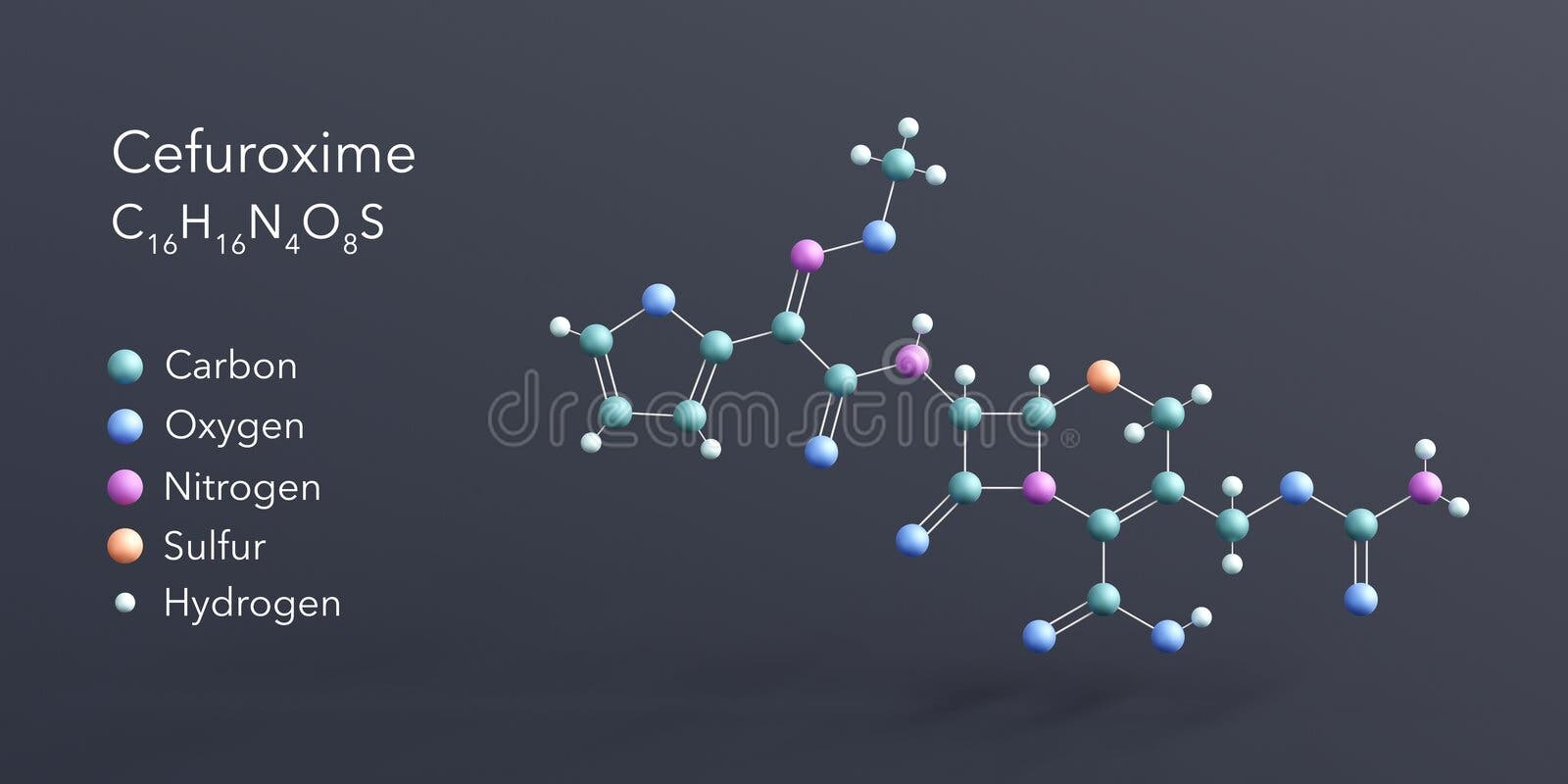 Cefuroxime Molecule, Molecular Structure, Zinacef, Ball and Stick 3d ...