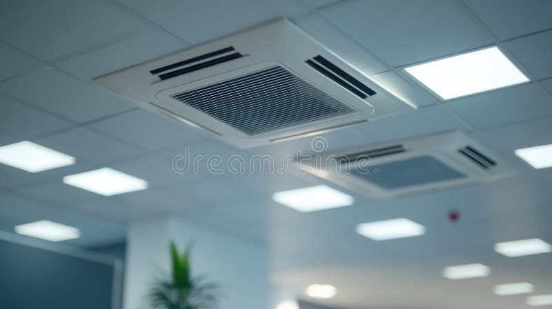 Ceiling Air Conditioning Unit in a Modern Office Setting with LED ...