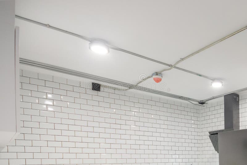 The Ceiling is Bare with Pipe Light Rails Stock Photo - Image of shiny ...