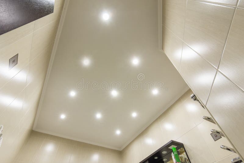 Ceiling in the Bathroom, Lighting Included Stock Photo - Image of ...