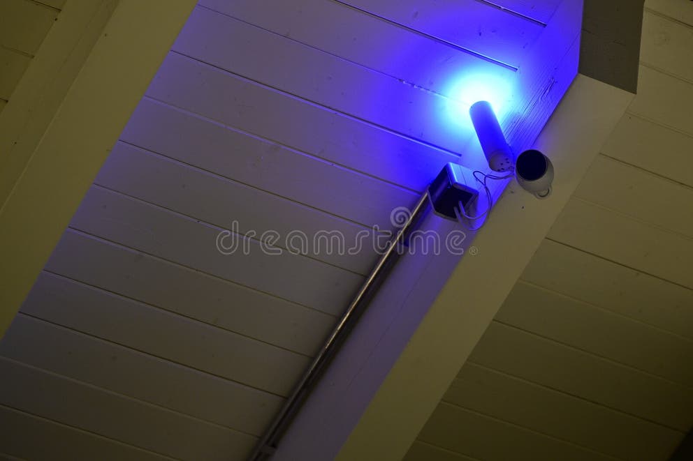 Ceiling with Blue Light and Security Camera Stock Image - Image of ...