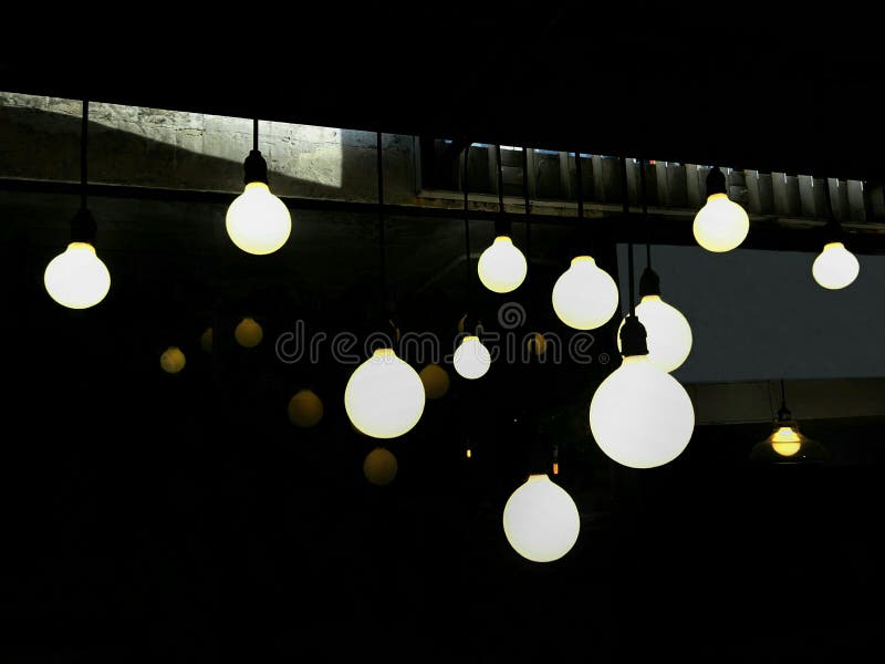 Ceiling Bulb Chandelier at Night. Stock Image - Image of bright, modern ...