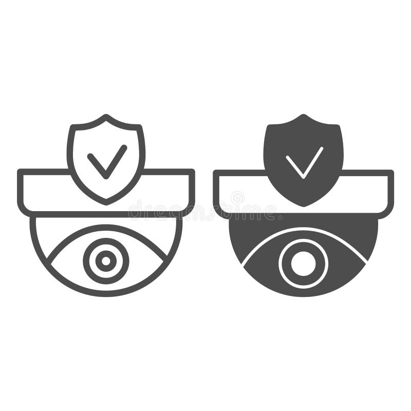 Ceiling Camera with Protection Emblem, Cctv, Shield Line and Solid Icon ...