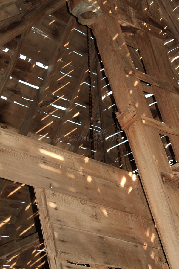 Ceiling of a Collapsing Wooden Farm Building with Sunlight and Shadow ...