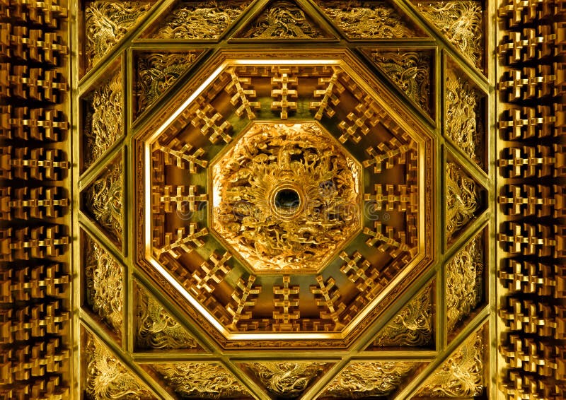 Ceiling Decoration with Golden Dragon Stock Photo - Image of culture ...