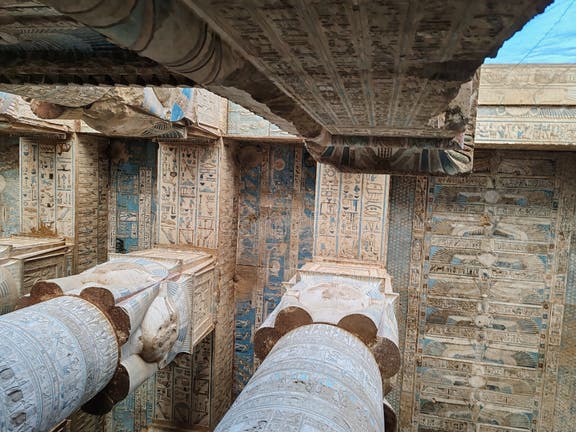 Ceiling in the Dendera Temple of Hathor Stock Image - Image of ...