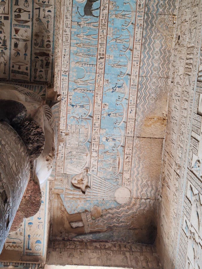 Ceiling in the Dendera Temple of Hathor Stock Image - Image of dendera ...