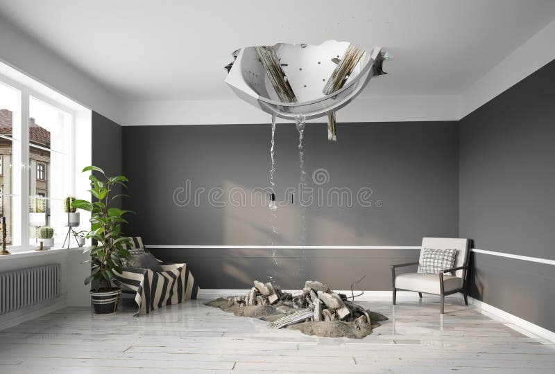 The Ceiling is Destroyed and Broken by the Bathroom. Stock Illustration ...