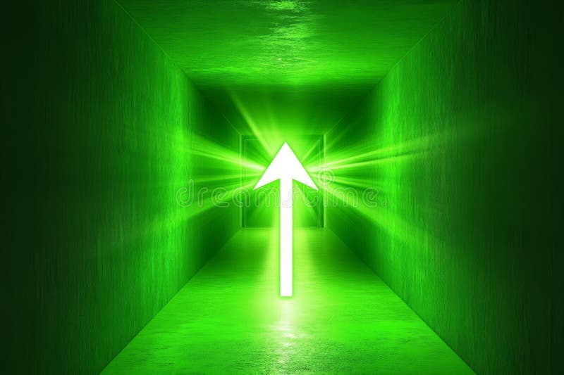 The Ceiling of the Dimly Lit Corridor Features a Green Fire Exit Sign ...