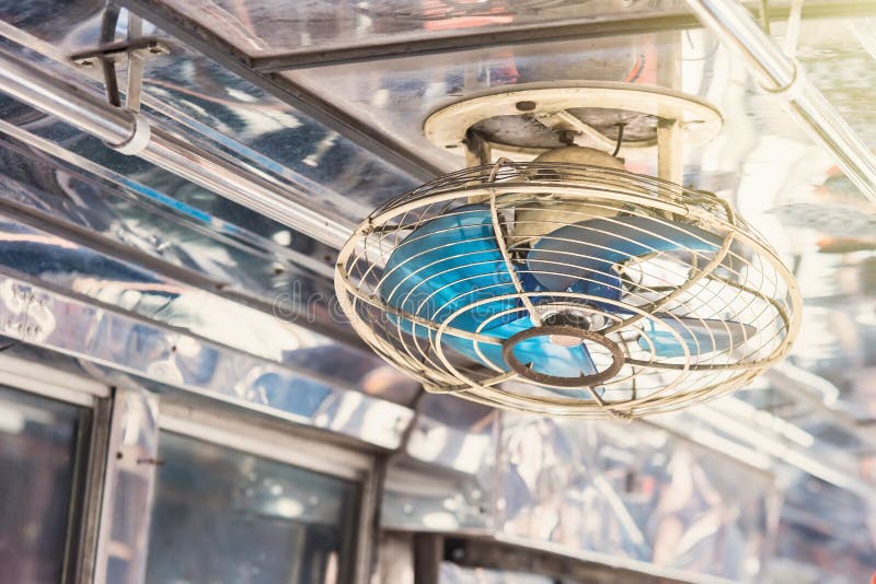 .Ceiling Fan on the Bus.Blue Ceiling Fan.Bangkok, Thailand Stock Image ...