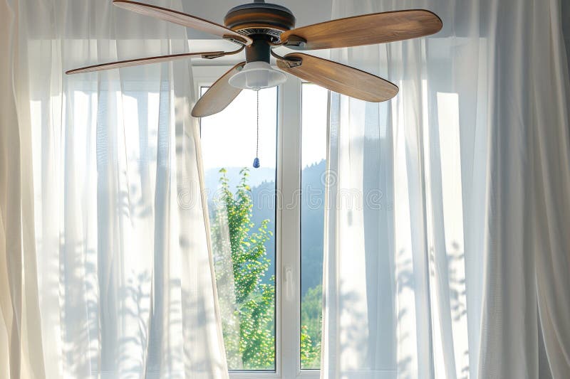 A Ceiling Fan Sitting in Front of a Window with Natural Light and ...