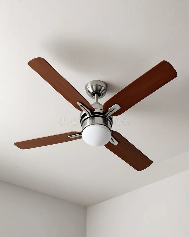 Ceiling Fan with Wooden Blades and Modern Light Fixture Stock Image ...