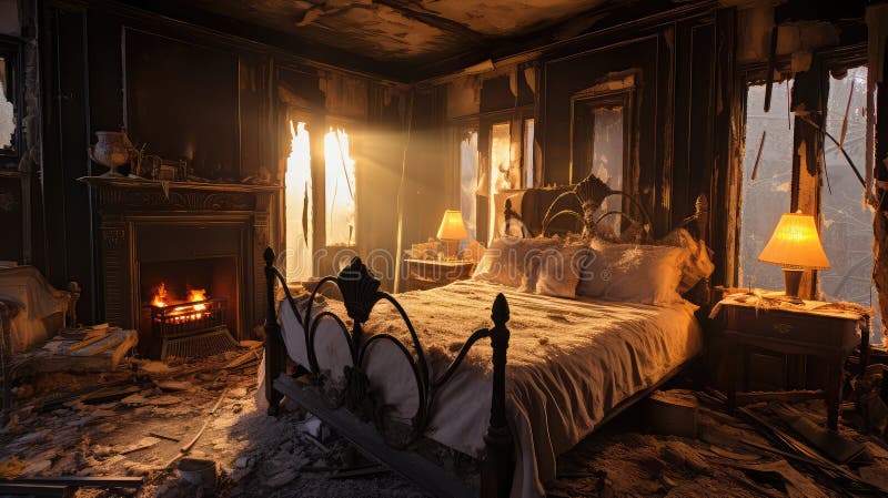 Ceiling Fire Damage Interior Stock Illustration - Illustration of ...