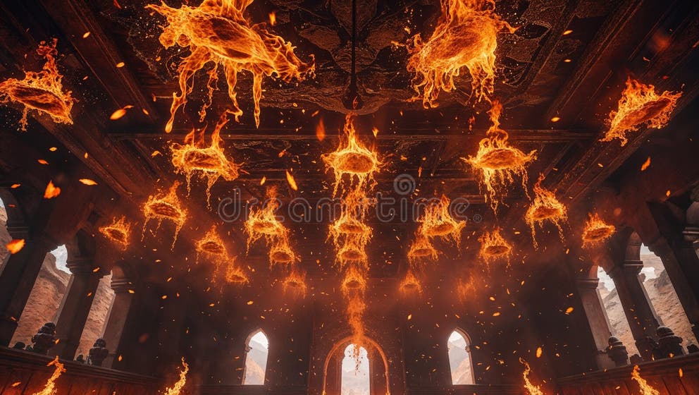Ceiling of Fire in Demon Palace, Rain of Embers Falling Eternally Stock ...