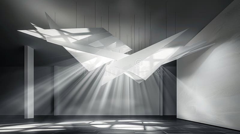 A Ceiling Fixture with Overlapping Angular Shapes Emitting a Dynamic ...