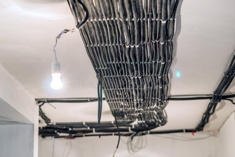 Ceiling Frame Made of Metal Profiles, Electrical Wires Running a Stock ...