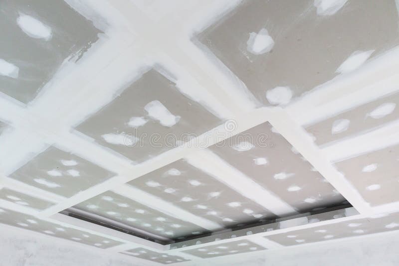 Ceiling Gypsum Board Installation at Construction Site Stock Image ...